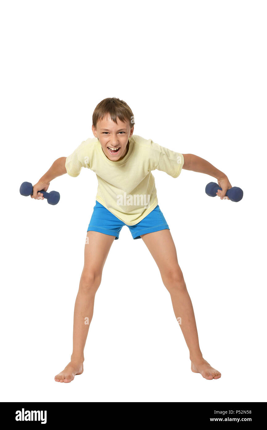 Young boy doing exercises Stock Photo - Alamy