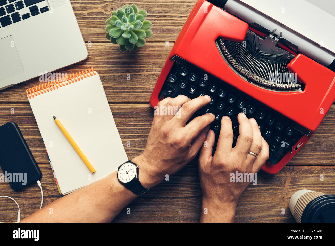 Top view of man using typewriter Stock Photo - Alamy