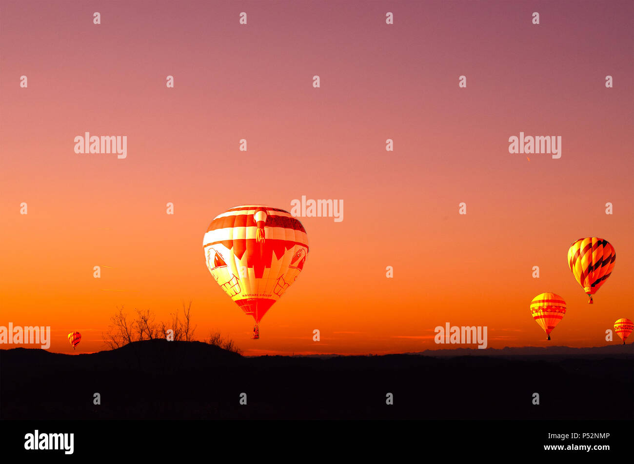 hot air balloon on the sunset Stock Photo - Alamy