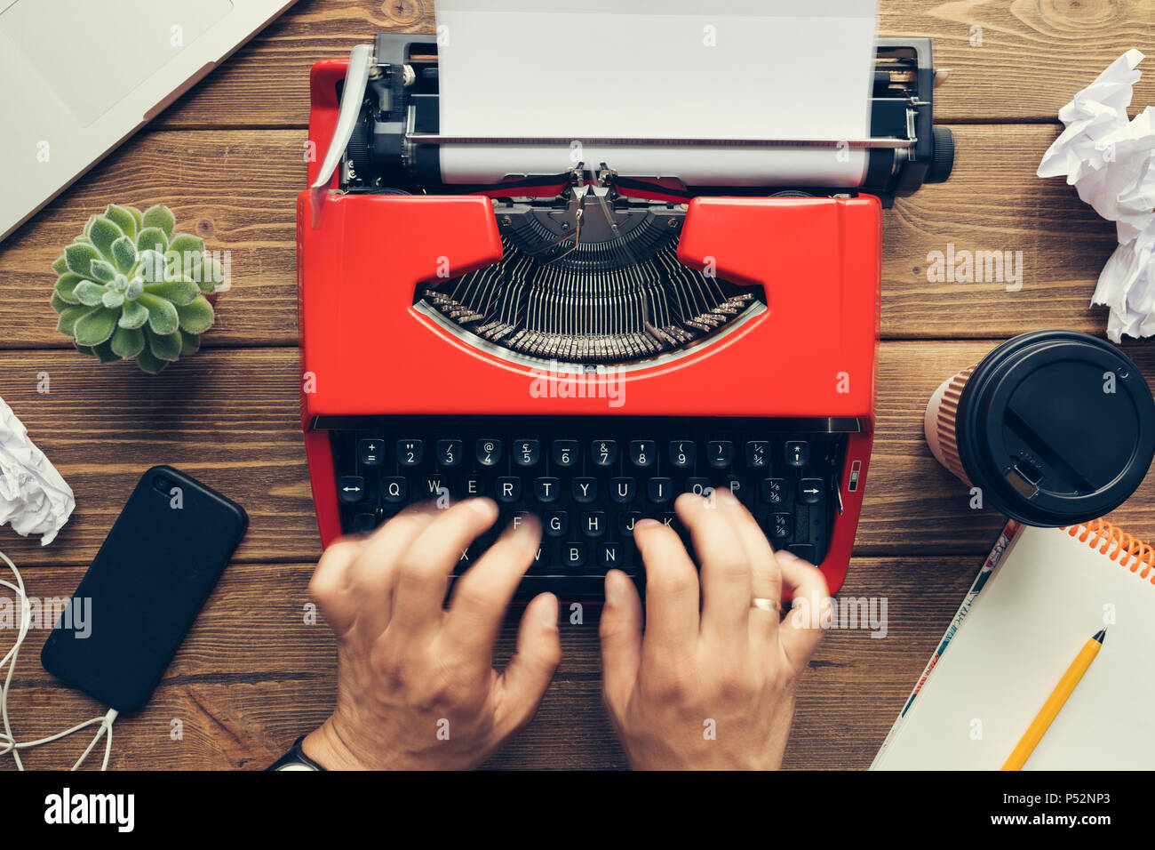Top view of man using typewriter Stock Photo - Alamy