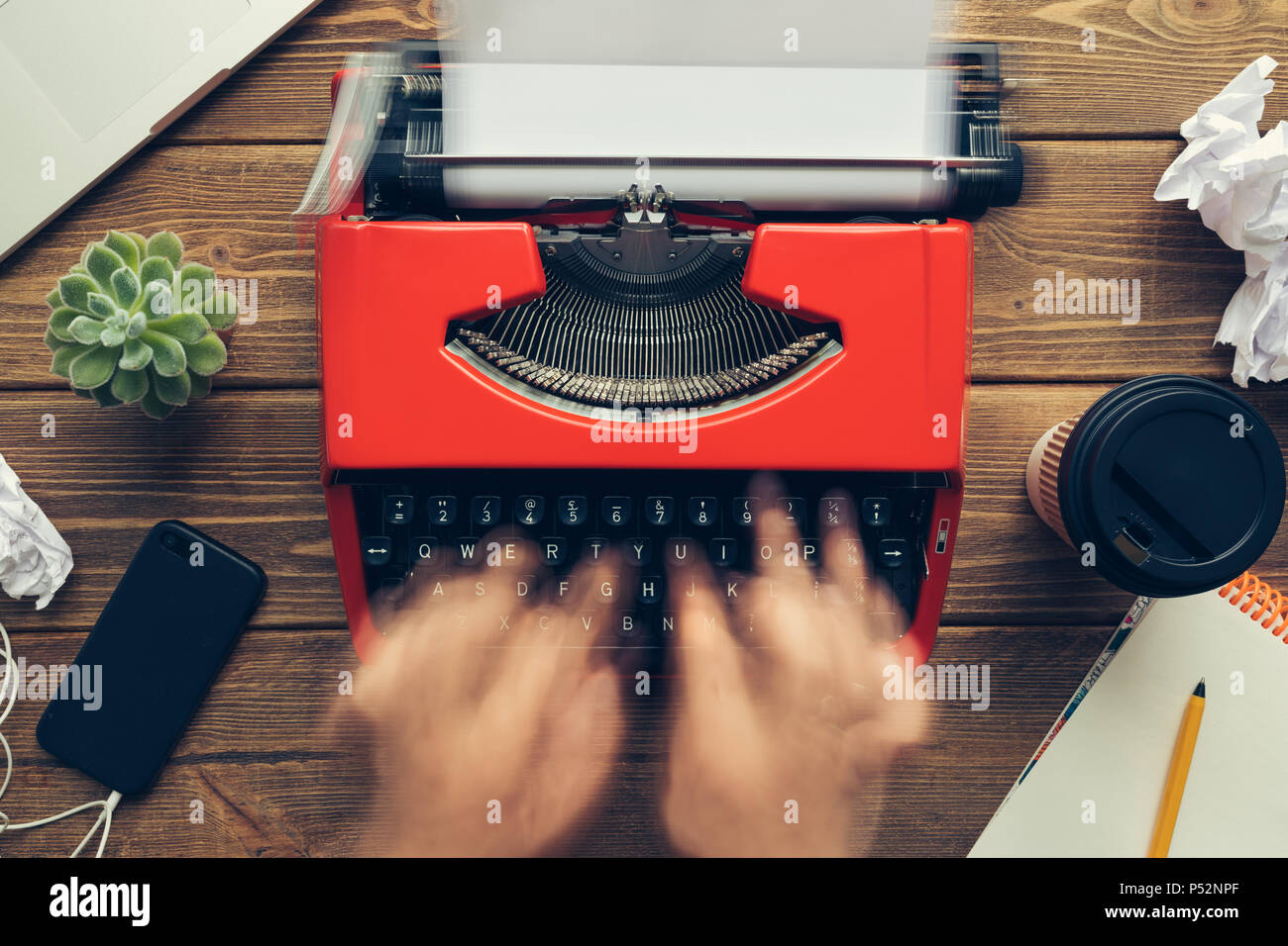 Top view of man using typewriter Stock Photo - Alamy