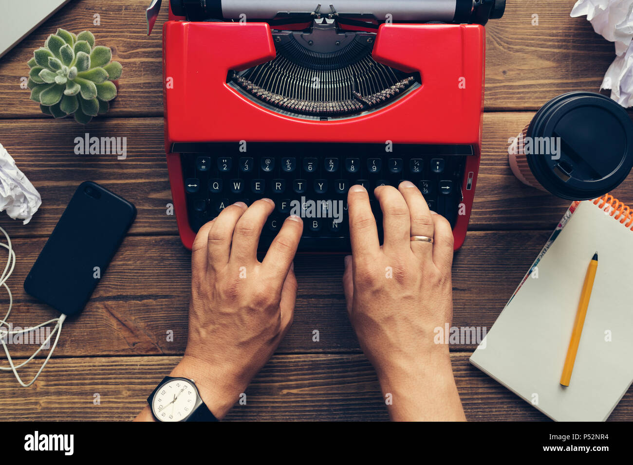 Top view of man using typewriter Stock Photo - Alamy