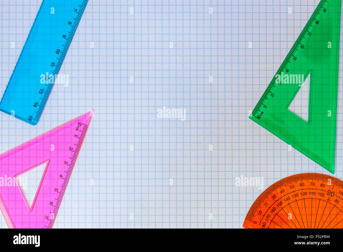 Set of rulers, triangles, and compass for school Stock Photo - Alamy