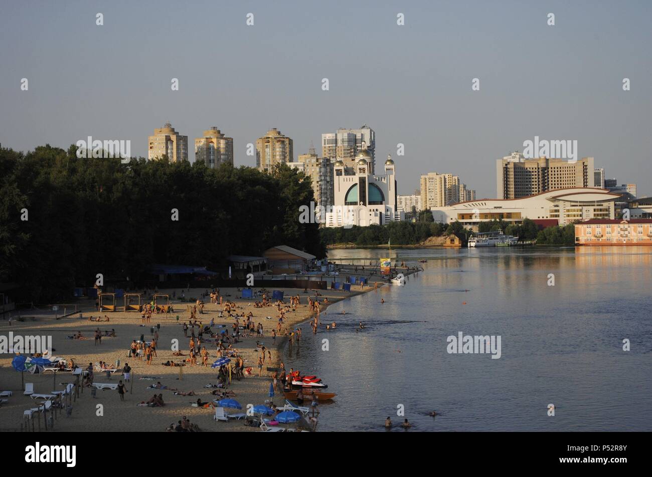 Ukraine. Kiev. Landscape-recreation park on the Dnieper River. Beach ...