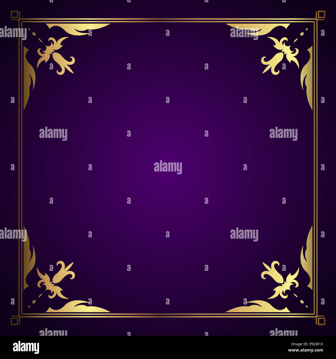 Decorative gold frame on purple background Stock Photo - Alamy