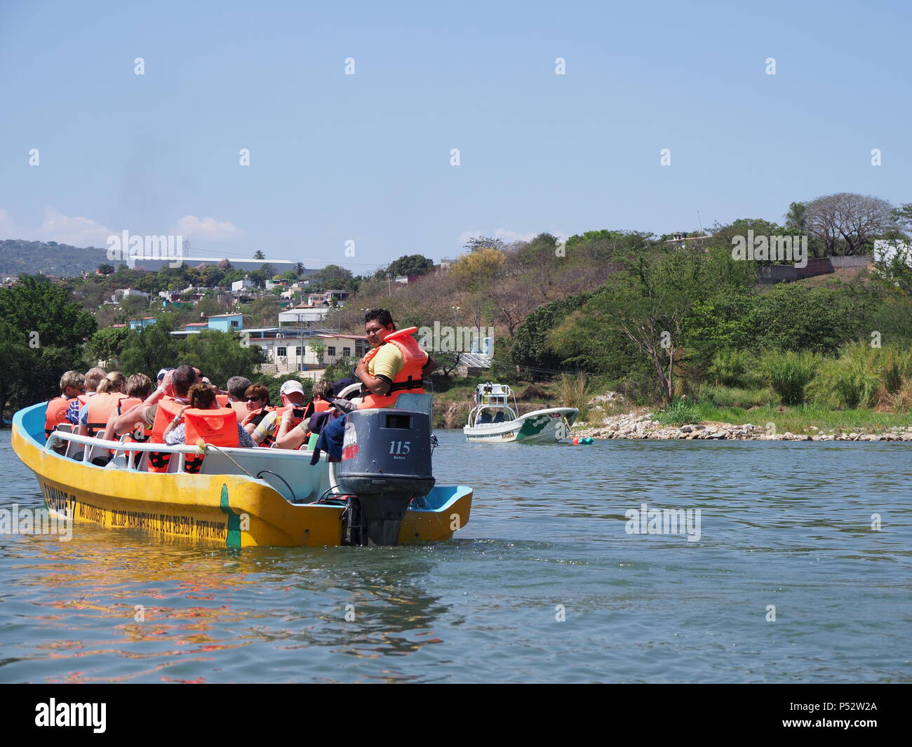 TUXTLA, MEXICO NORTH AMERICA on FEBRUARY 2018: Yellow motor boat with ...