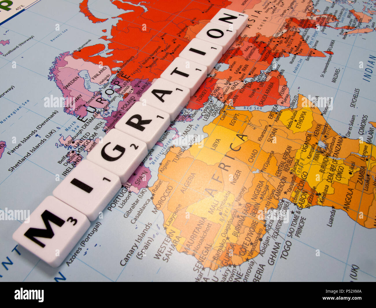 representation of people migration from North Africa to mainland Europe ...