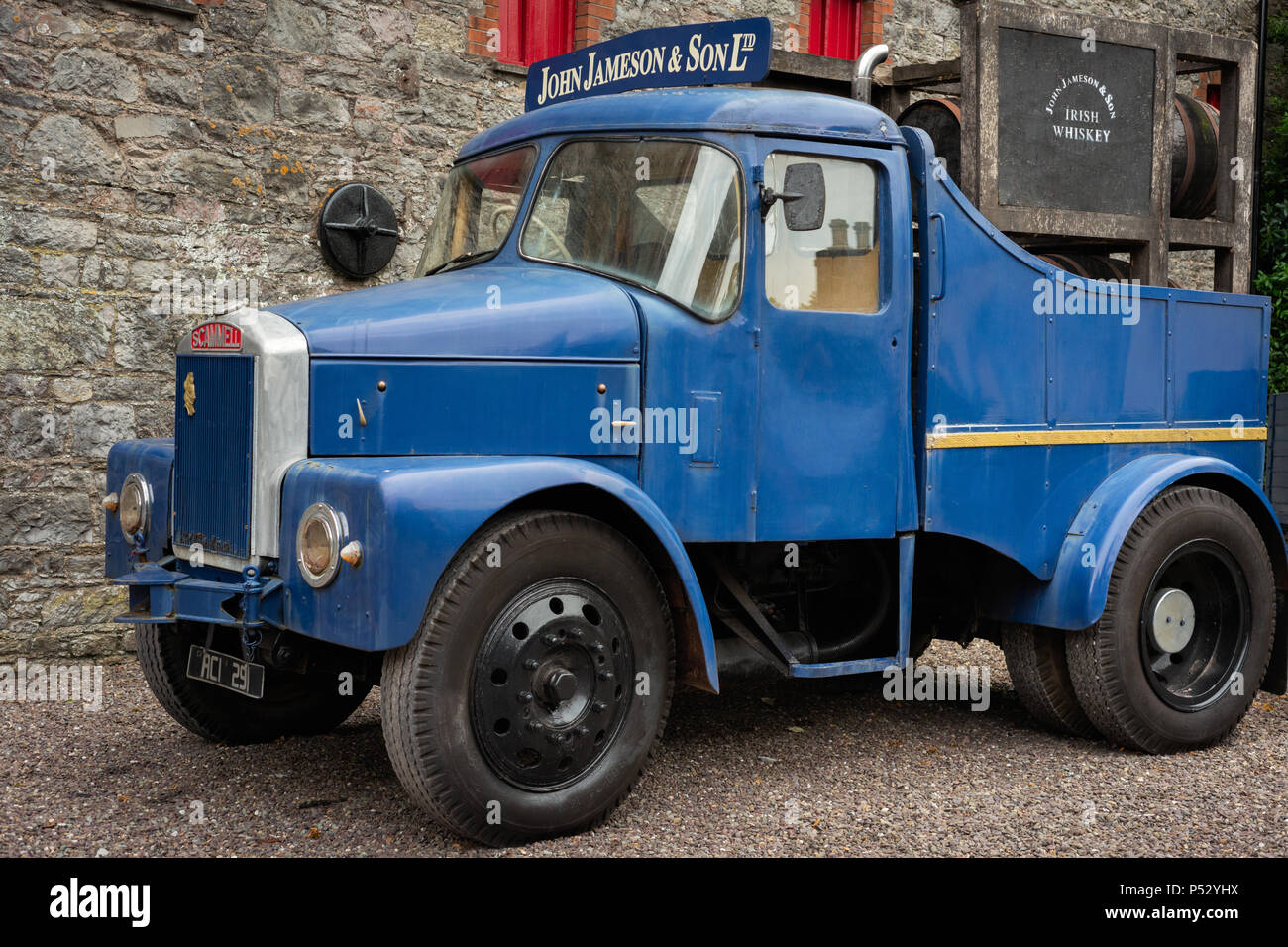 Vintage blue truck in the Old Jameson Whiskey Distillery in Midleton ...