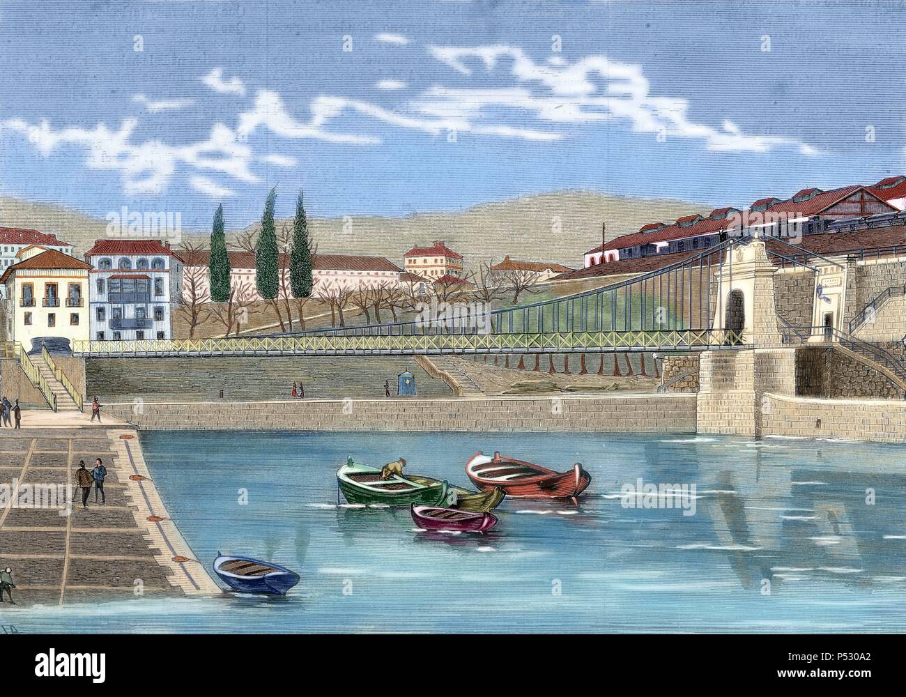 Spain. Basque Country. Bilbao. 19th century. Bridge of Fueros over the ...