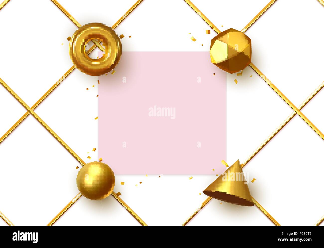Bright frame with 3d geometric elements with place for text. Art ...