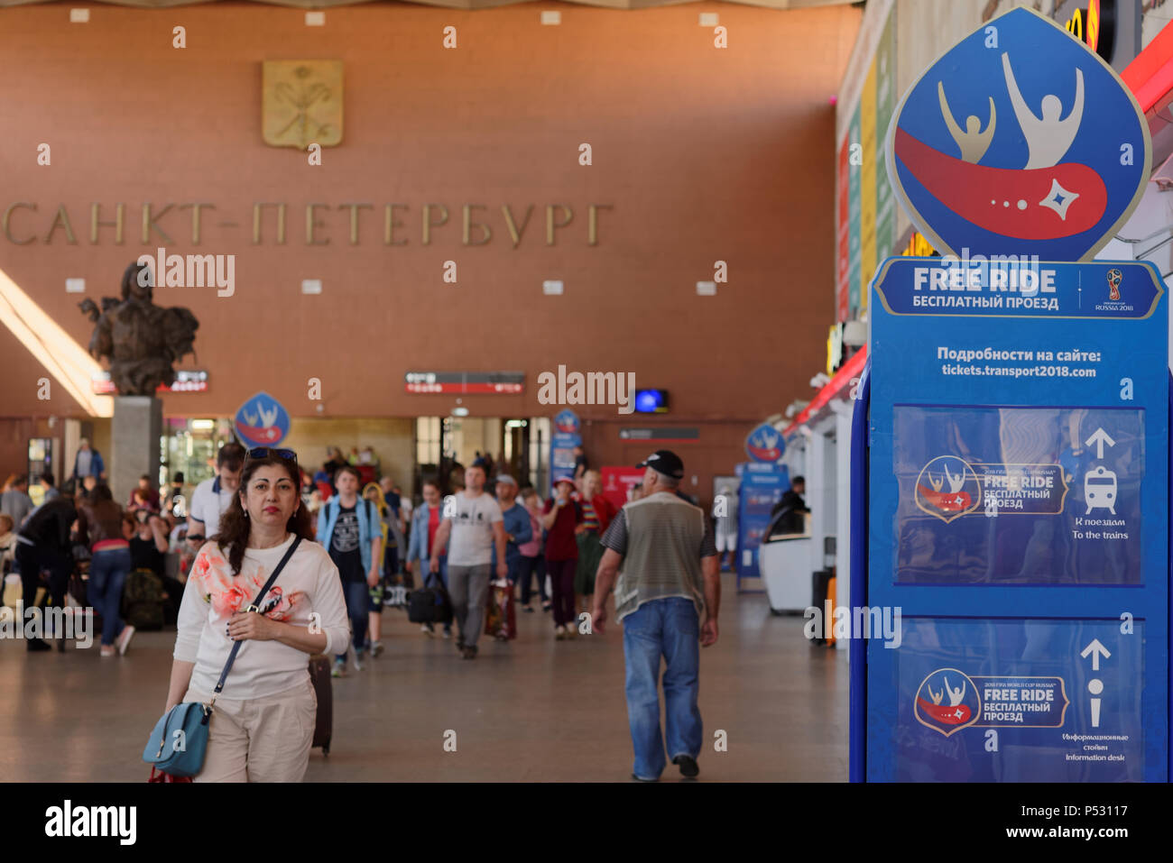 St. Petersburg, Russia - June 20, 2018: People at Free Ride information ...