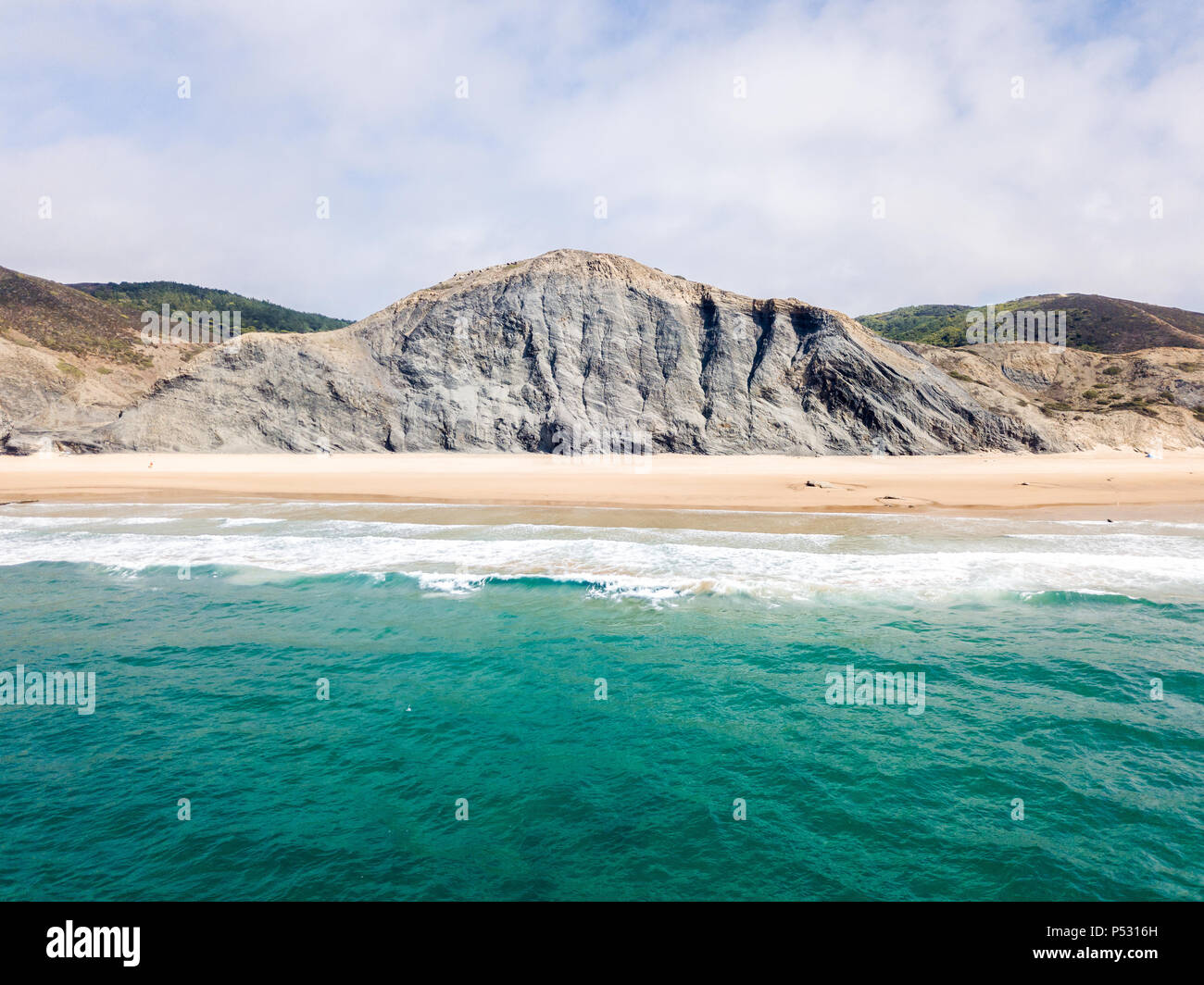 Aerial Drone View Of Blue Ocean Waves And Beautiful Sandy Beach Shore ...
