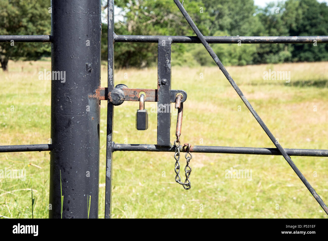 Locked country gate Stock Photo - Alamy
