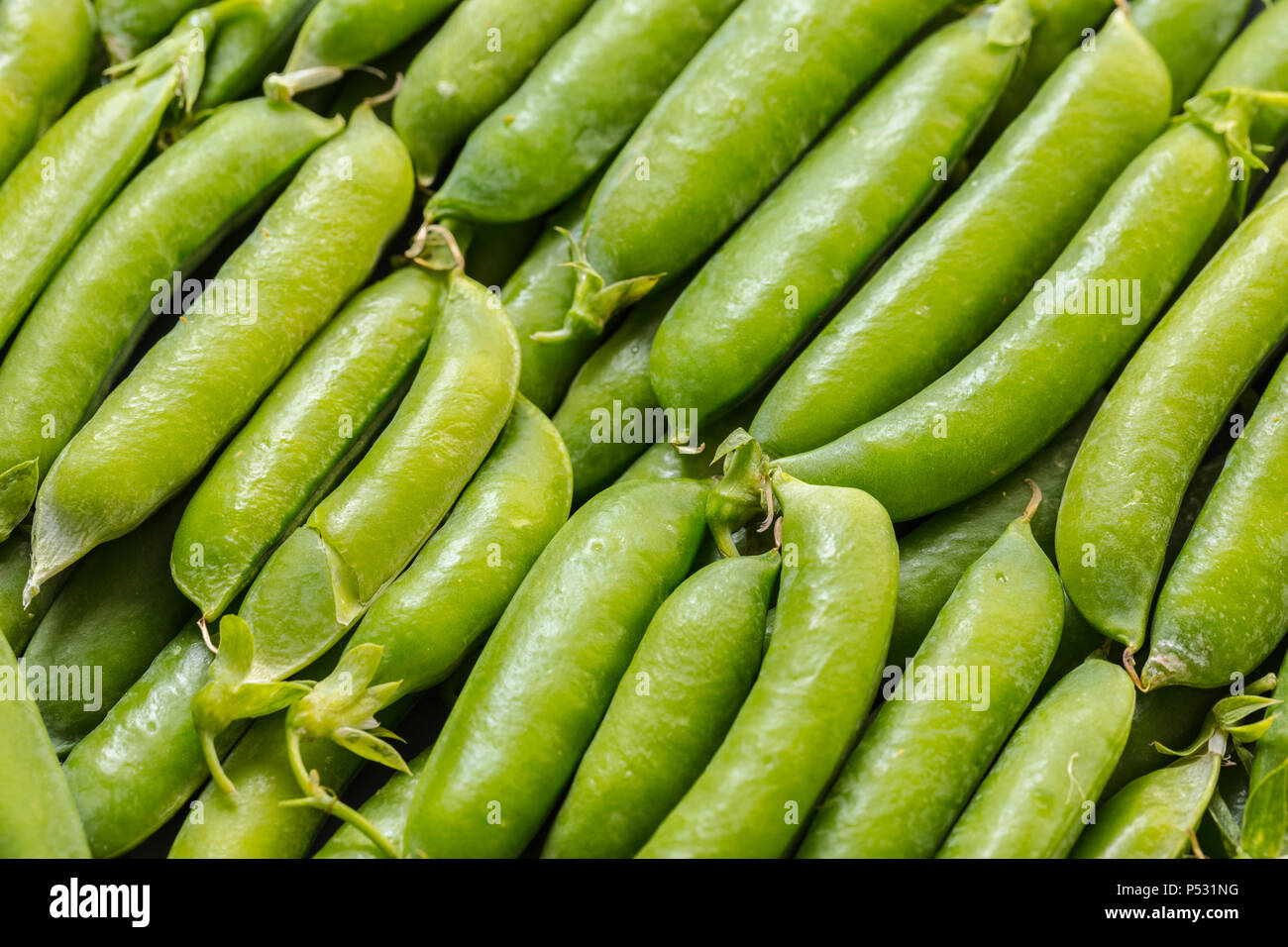 food background of a texture of green peas pods Stock Photo - Alamy