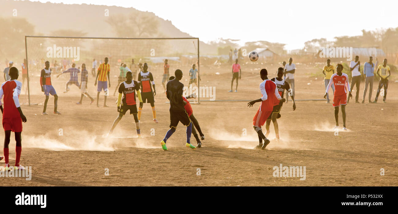 Kakuma, Kenya - Refugees play football in the Kakuma refugee camp Stock ...