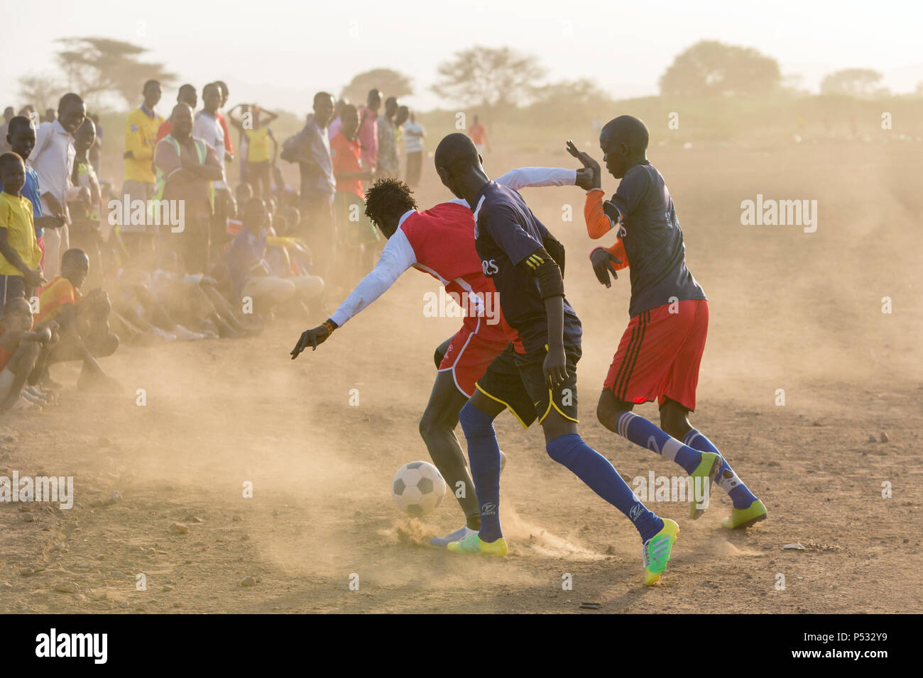 Kakuma, Kenya - Refugees play football in the Kakuma refugee camp Stock ...