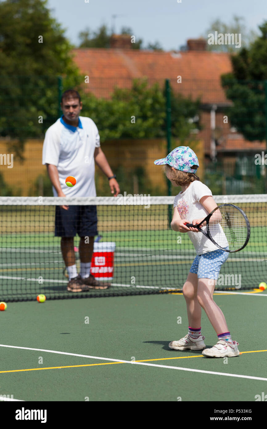 Children's tennis coaching session / lesson taking place on a full-size ...