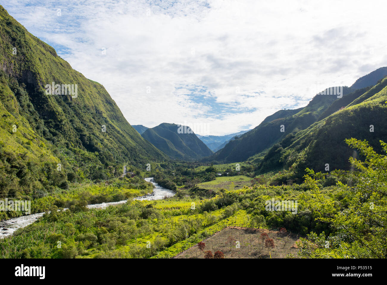 Intag Valley, looking at the river Intag and blue sky in Ecuador near ...