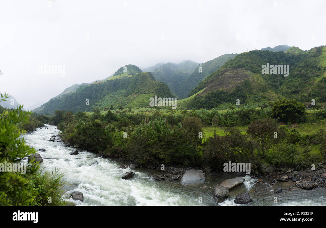 Intag Valley, looking at the river Intag and blue sky in Ecuador near ...