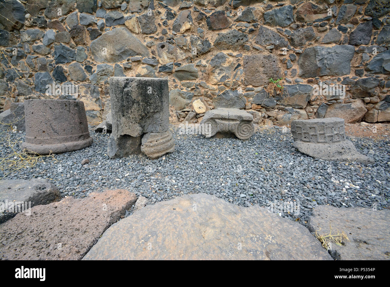 Synagogue culumn ruins, Gamla, Isarael Stock Photo - Alamy