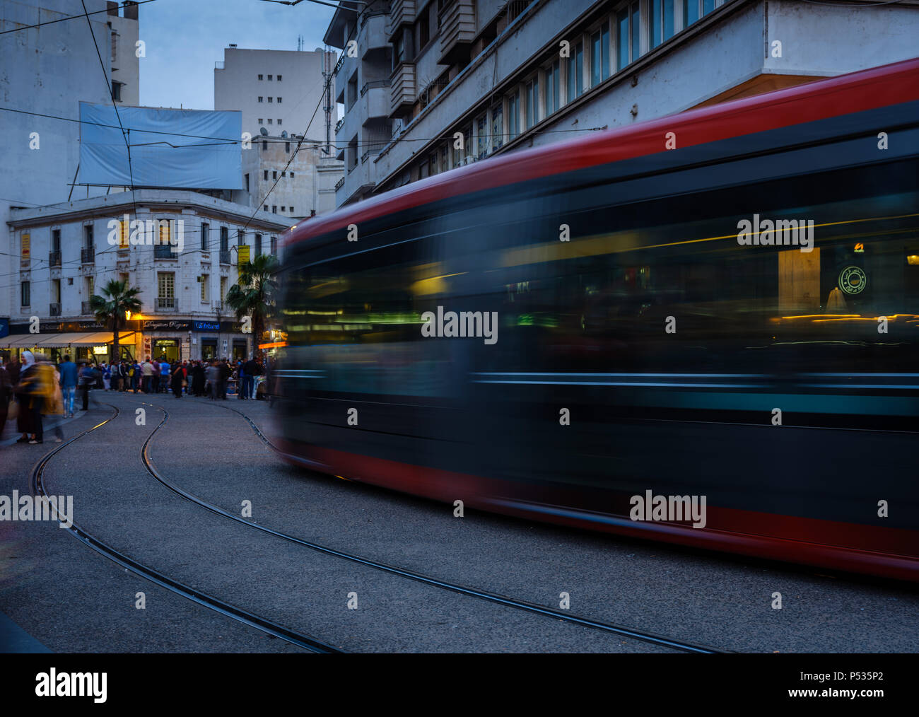 CASABLANCA, MOROCCO - CIRCA APRIL 2017: Tramway in Boulevard Mohammed V ...