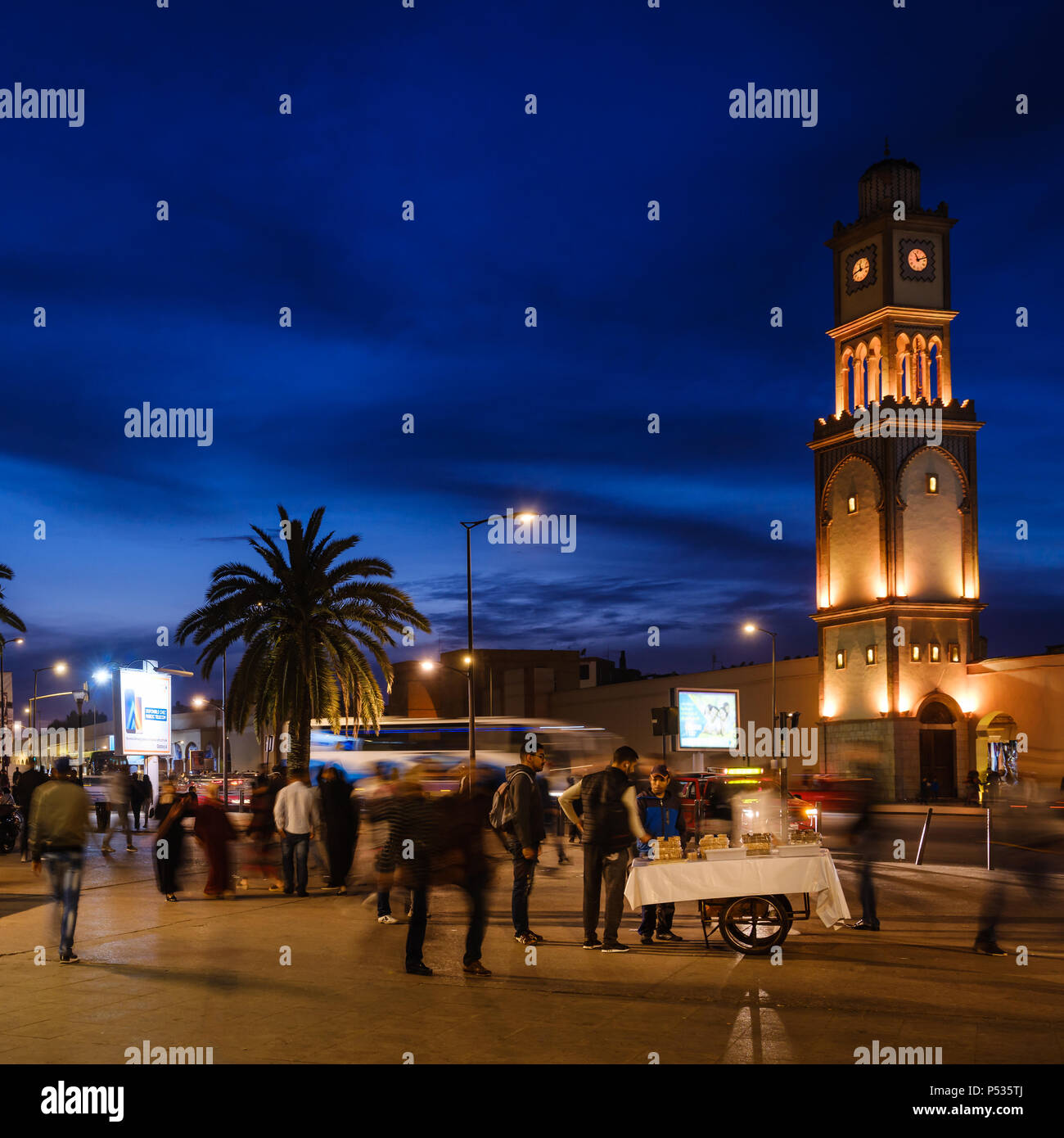 CASABLANCA, MOROCCO - CIRCA APRIL 2017: Boulevard Mohammed V and Clock ...