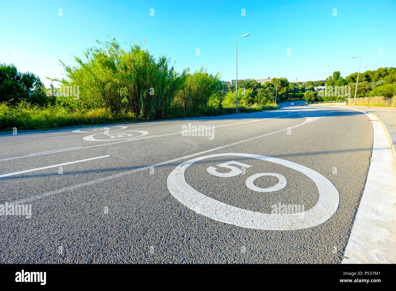 Traffic sign on a street without cars Stock Photo - Alamy