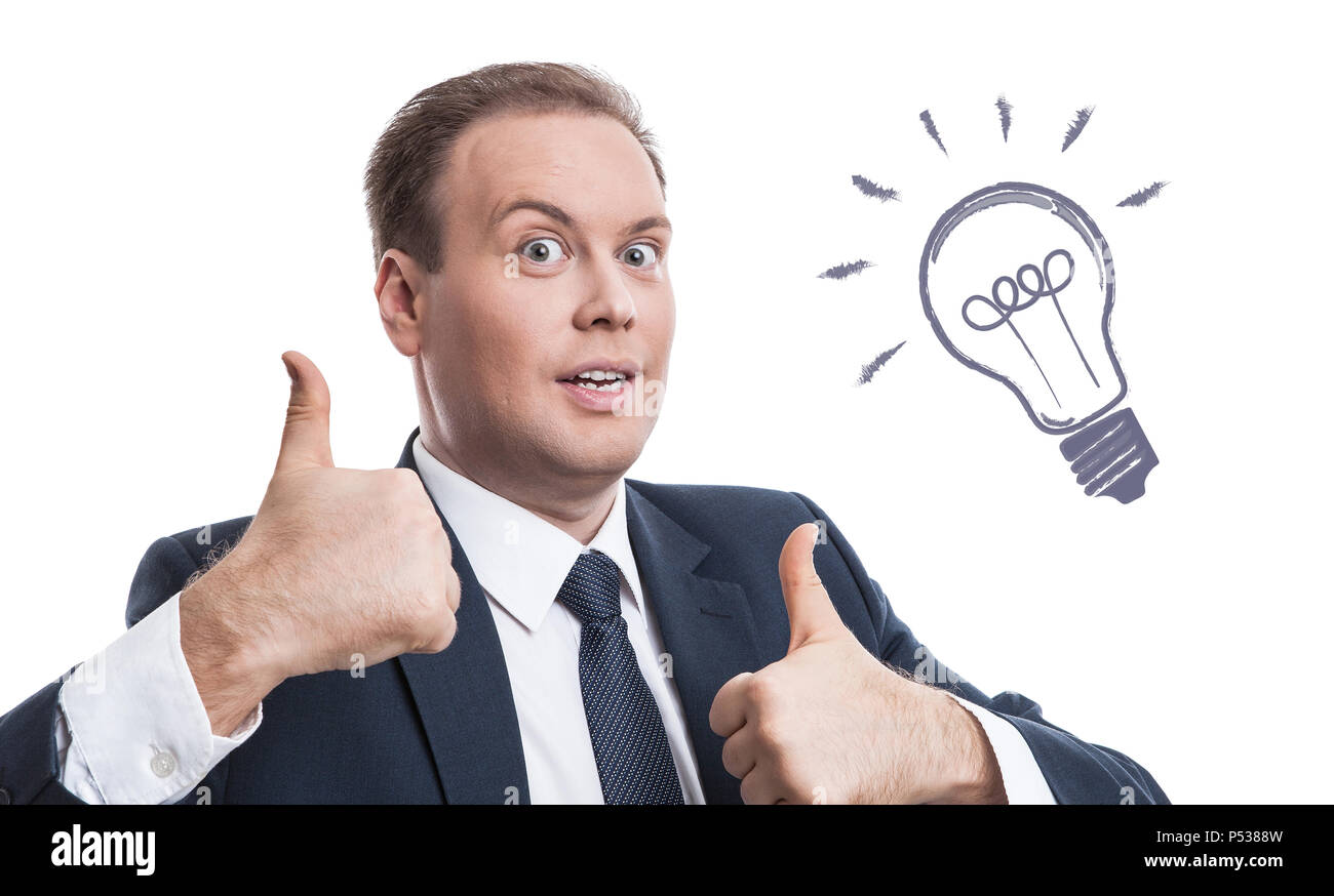 portrait of a man with an idea on a white background Stock Photo - Alamy