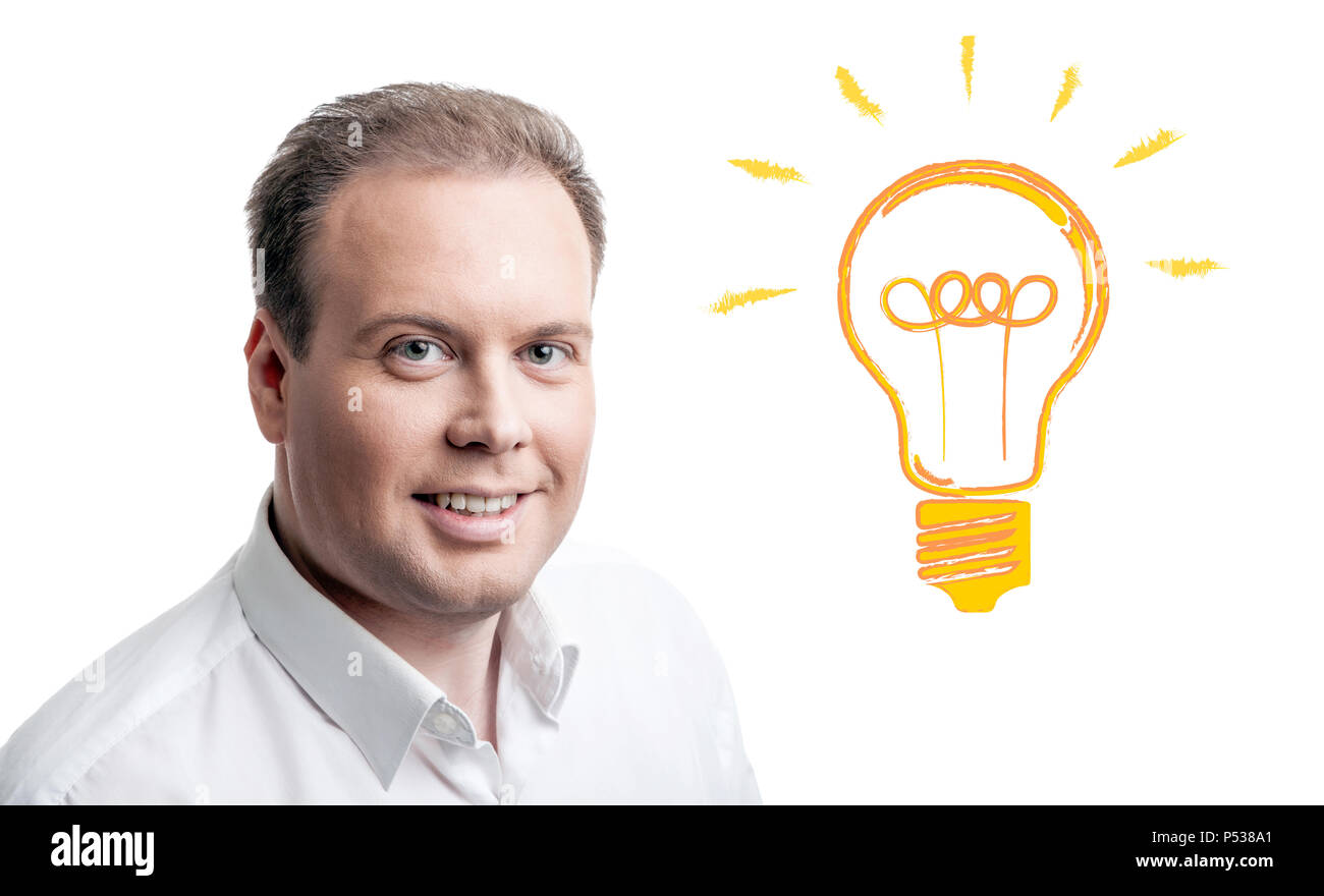 portrait of a man with an idea on a white background Stock Photo - Alamy