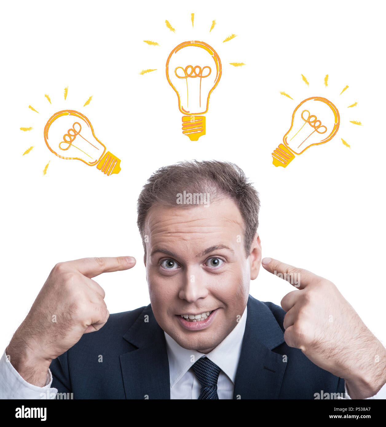 portrait of a man with an idea on a white background Stock Photo - Alamy