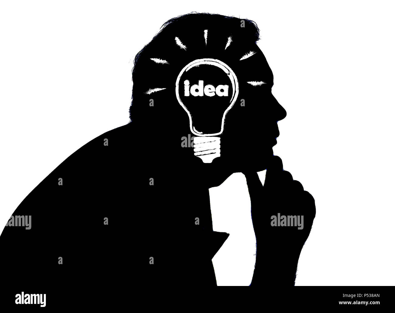portrait of a man with an idea on a white background Stock Photo - Alamy