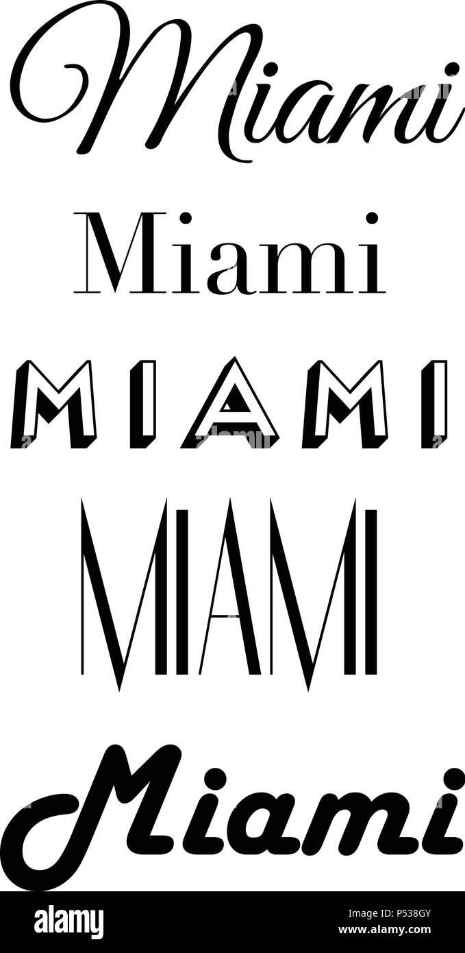 Miami City Text Isolated On White For Calligraphy Lettering Vector ...