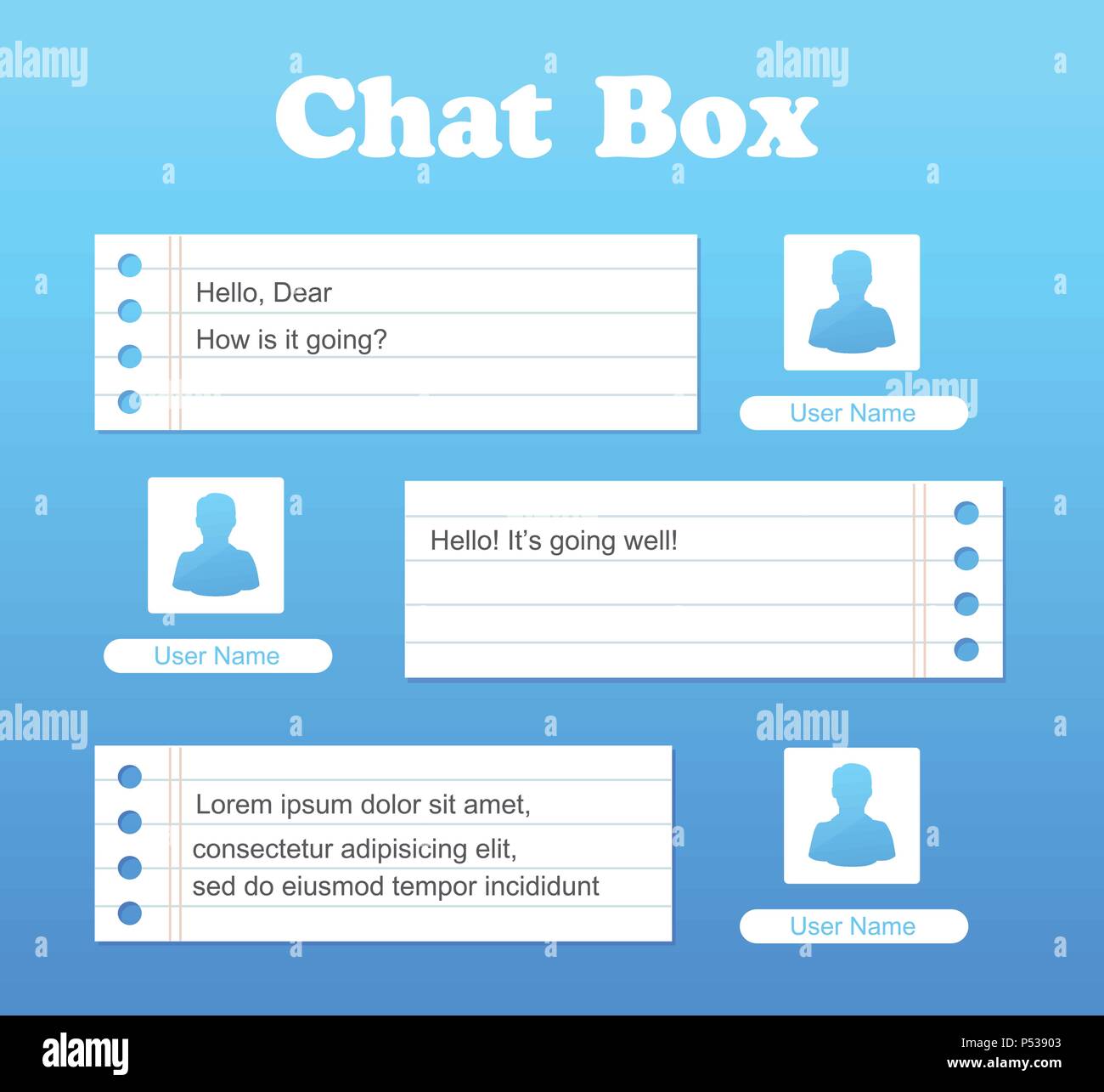 Vector chat interface in blue color. Sms messages. Speech bubbles ...