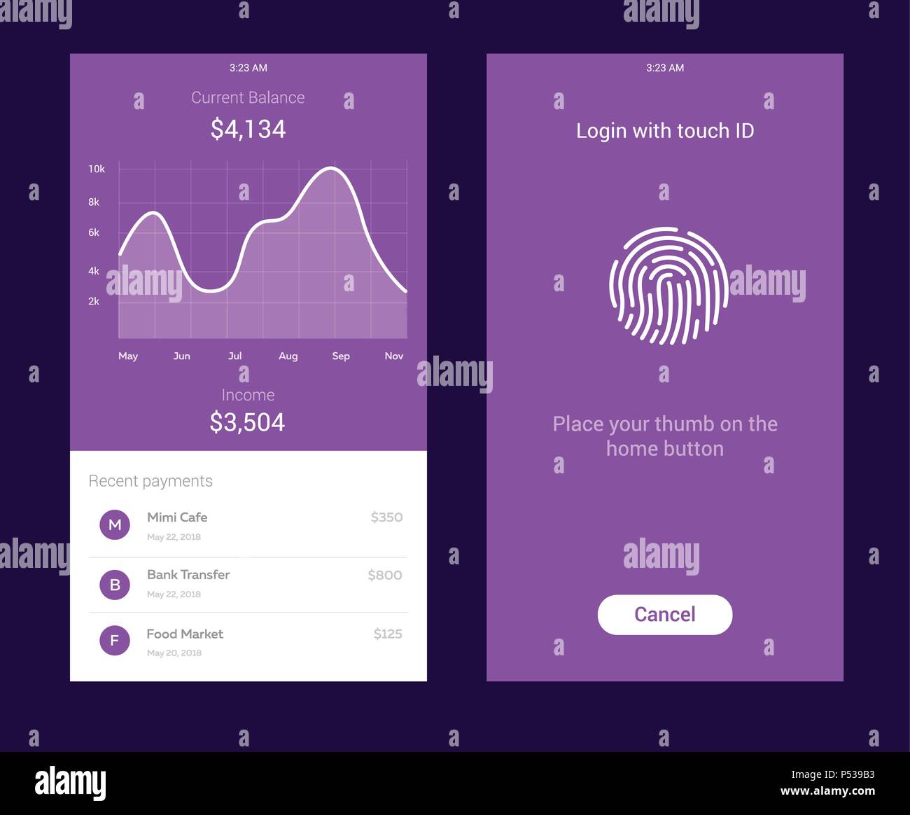 ID Application with icon of fingerprint and graph interface ...