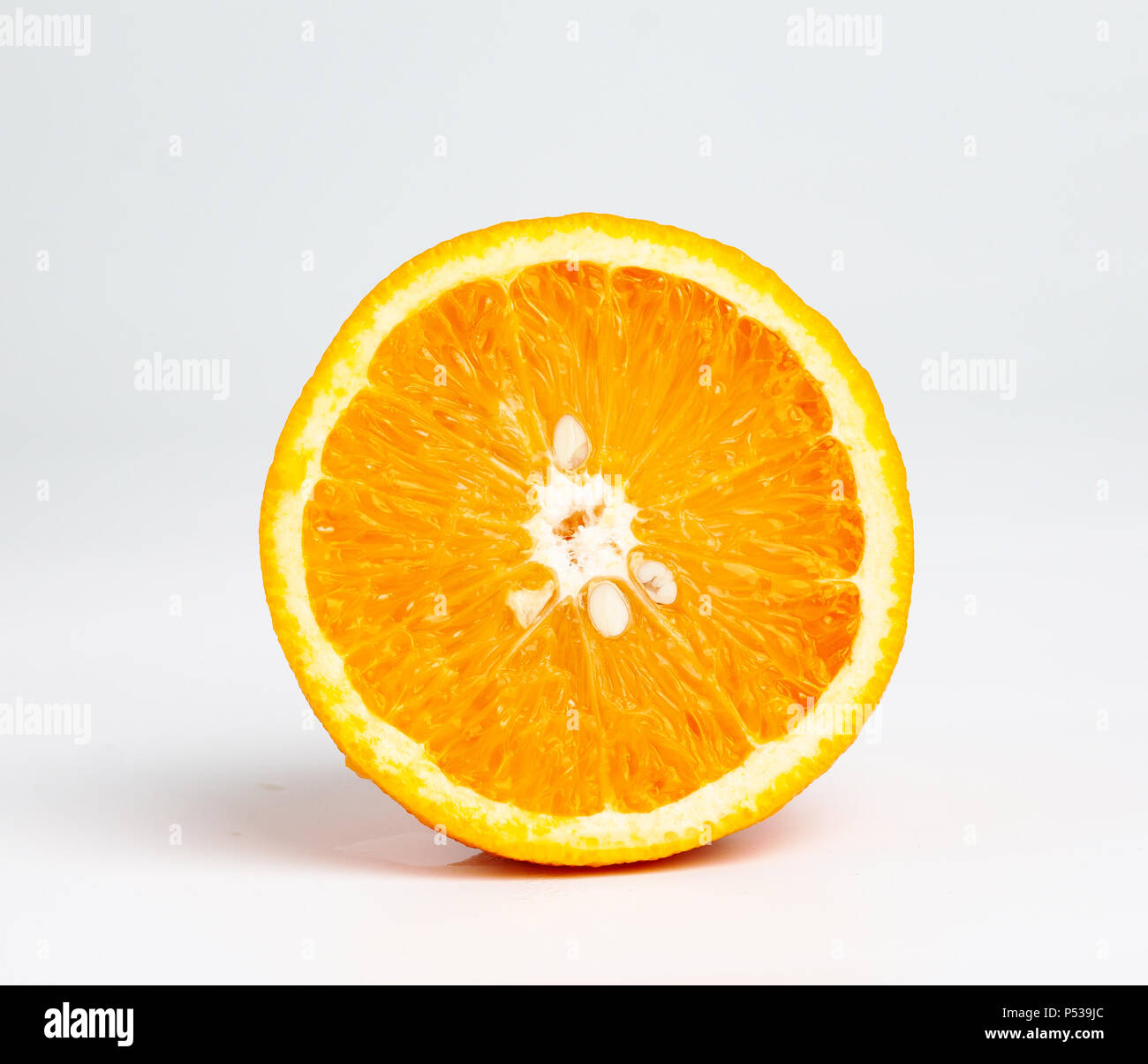 Half slide of fresh nature ripe orange on white background, high ...