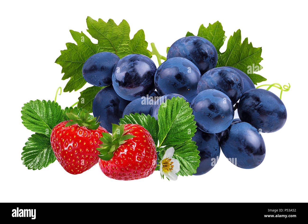 Strawberry and grapes isolated on white background Stock Photo - Alamy