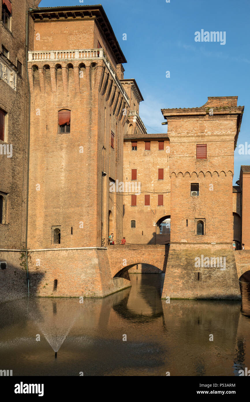Ferrara, Italy - June 10, 2017: Castle Estense, a four towered fortress ...