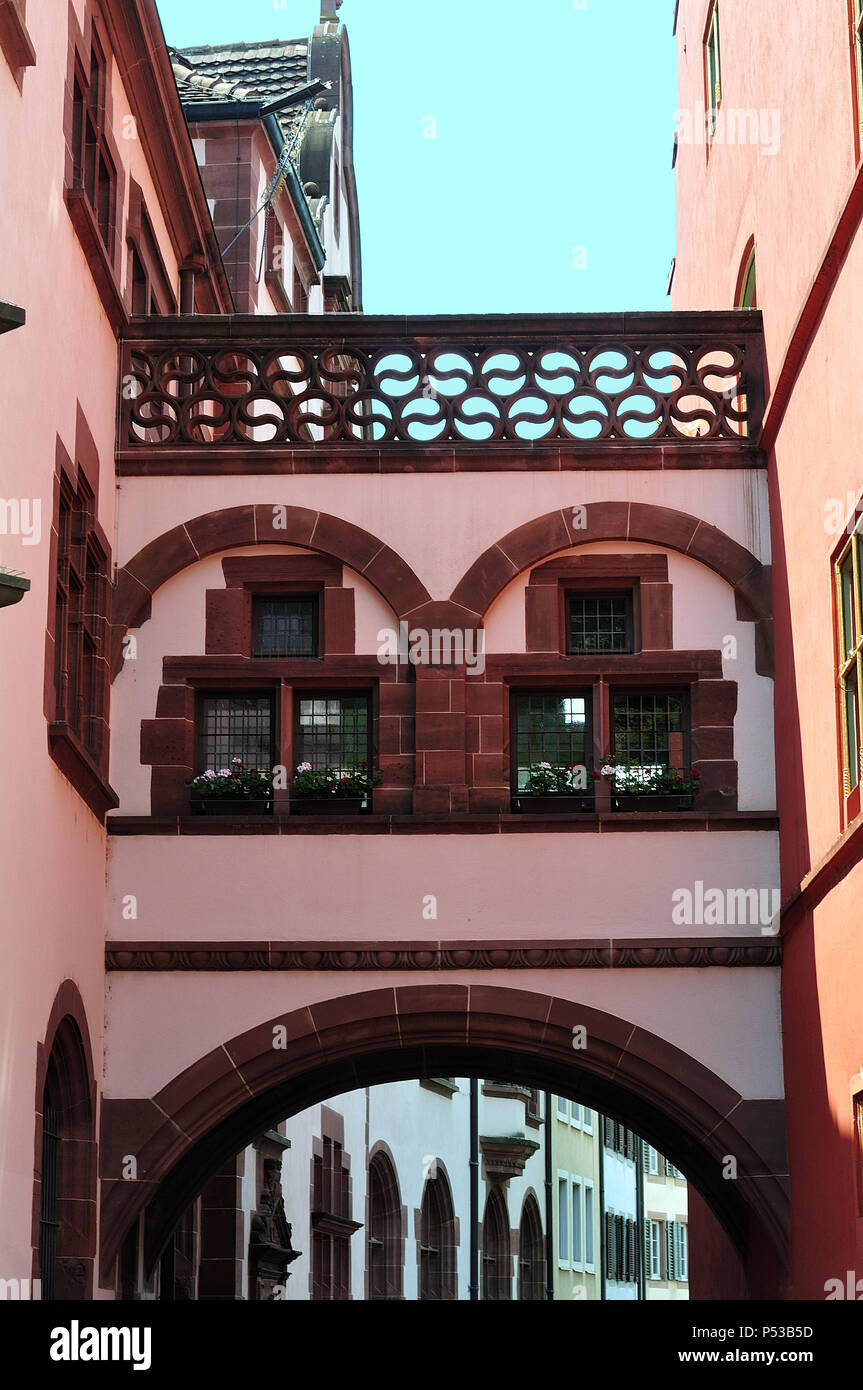gangway connecting building parts of historic city hall in Freiburg ...