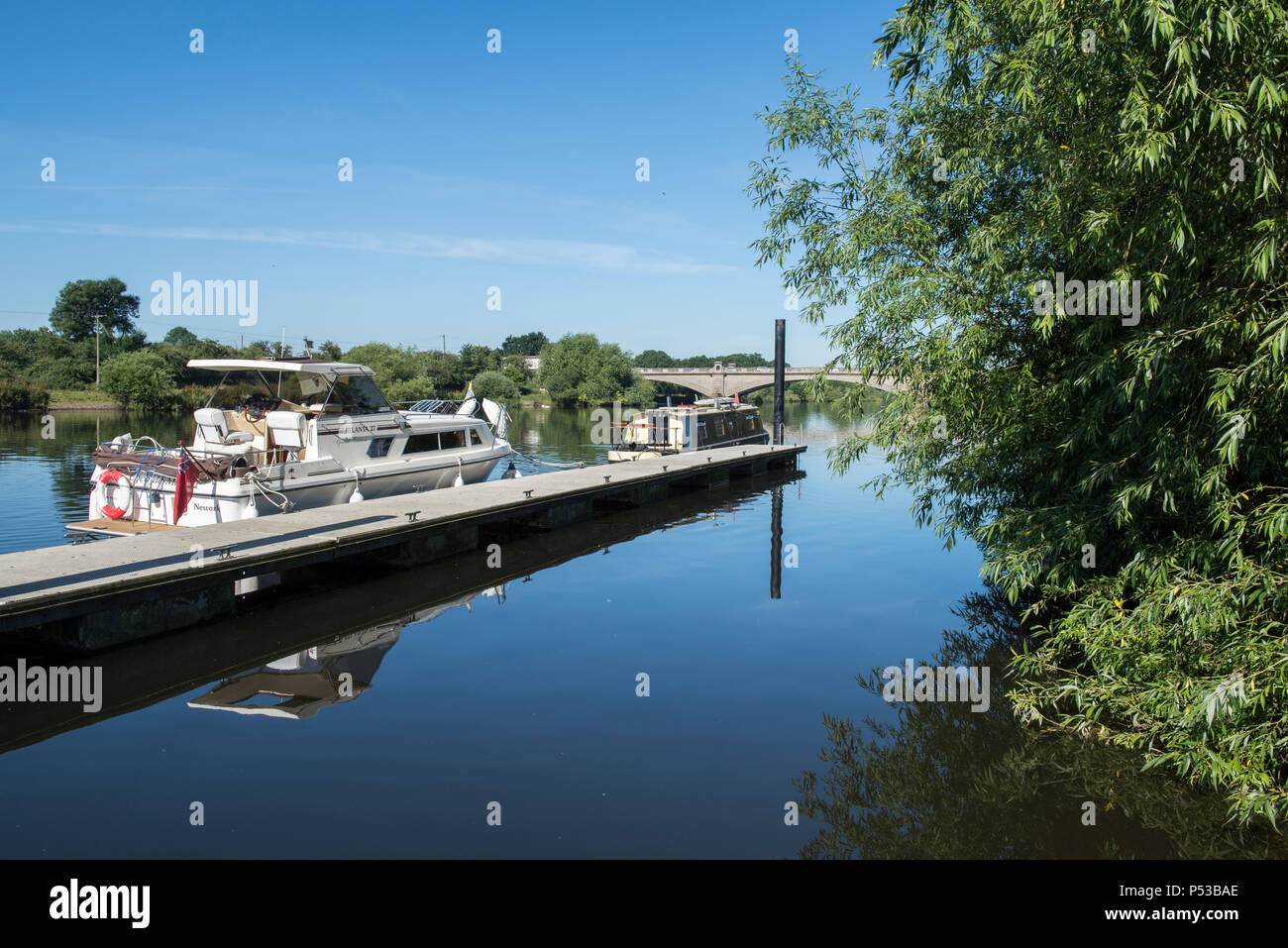 Boats moored on the River Trent at Gunthorpe, Nottinghamshire England ...