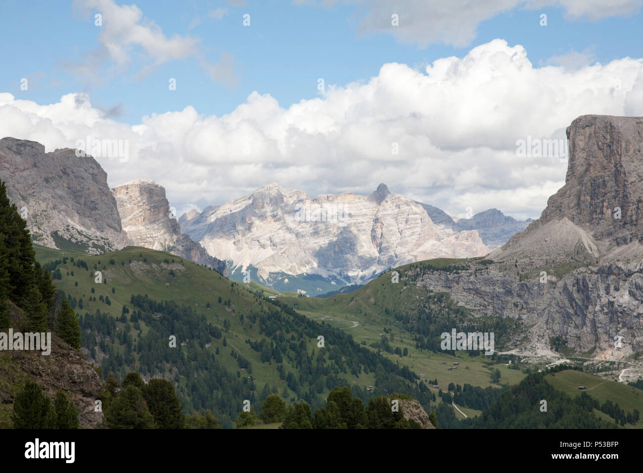 The Passo Gardena Grodner Joch passing between the Sella Gruppe and Grand Cir the Fanes Massif ...