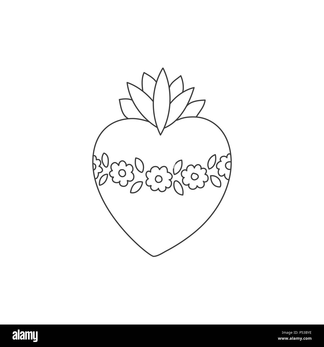 Sacred heart vector doodle illustration , hand drawn saint flaming ...