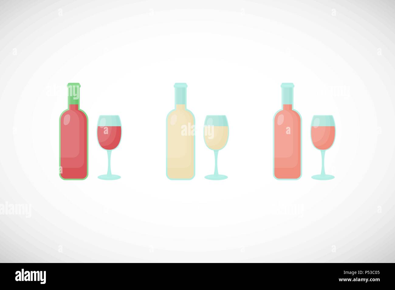 Wine vector flat icon set, Flat design of red, white, rose wines ...