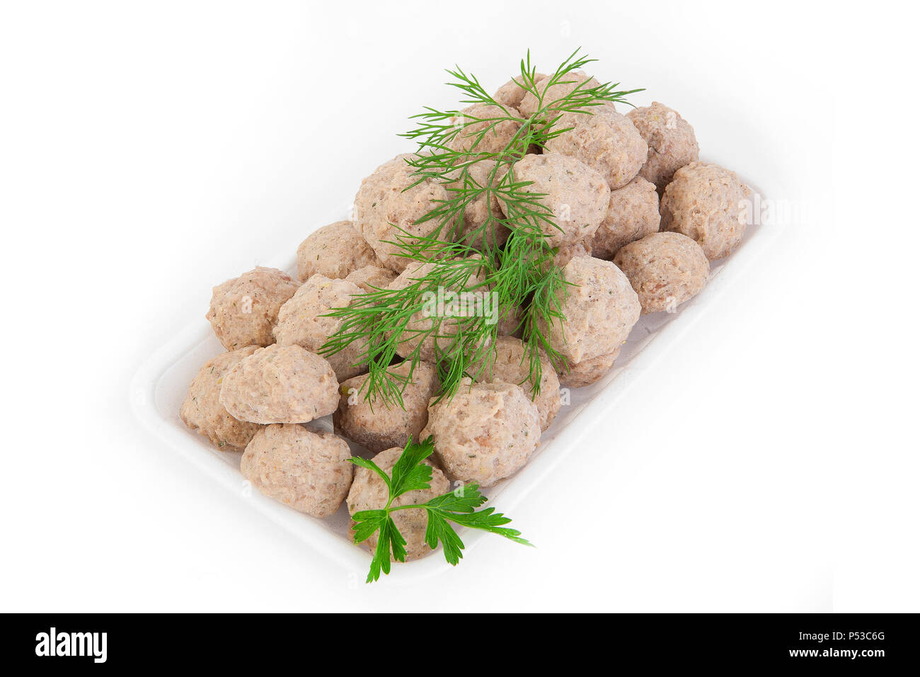 Freshly frozen semi-finished products. Meatballs of tender meat ...