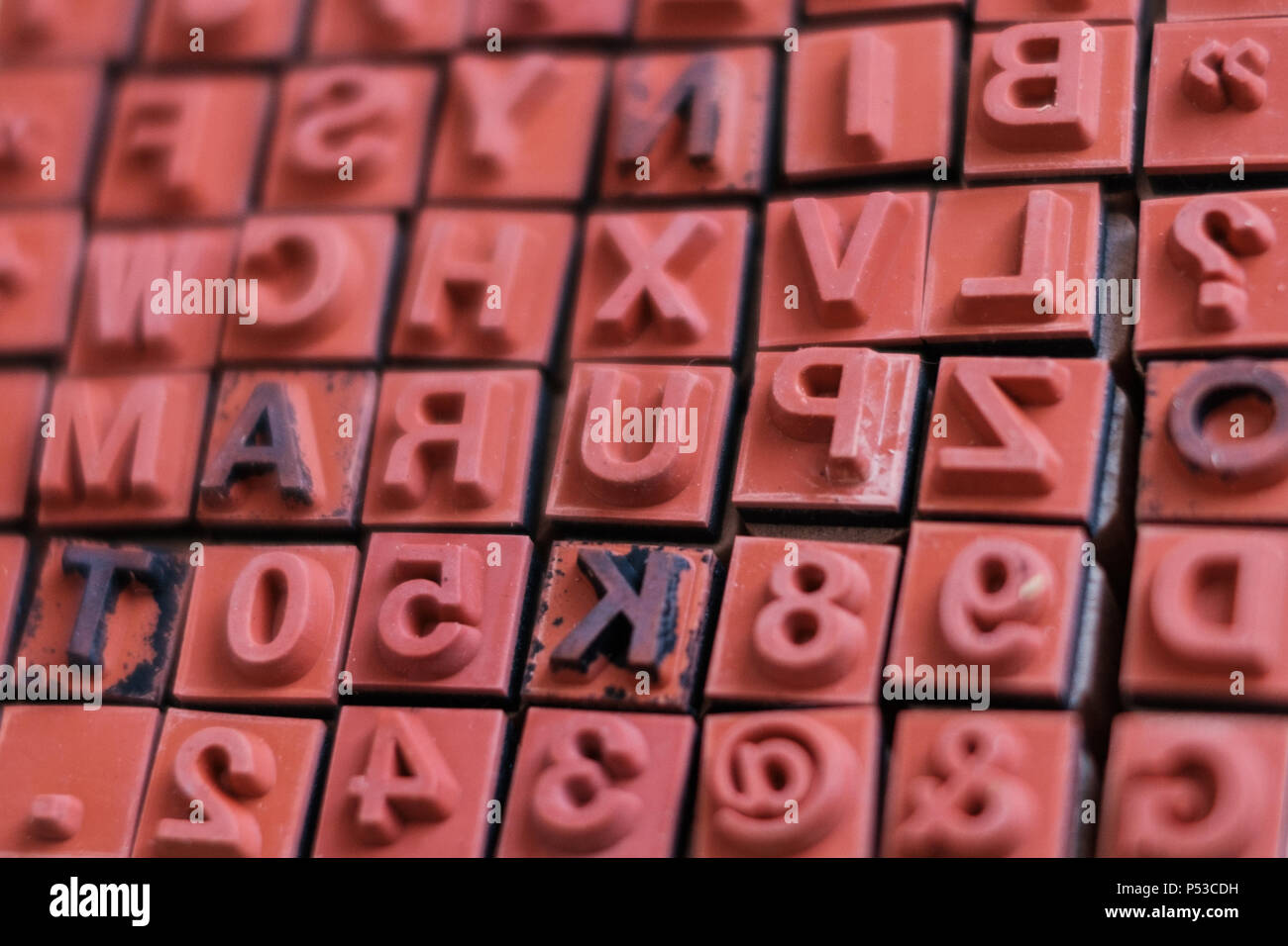 letter and number stamps macro - alphabet letterpress Stock Photo - Alamy