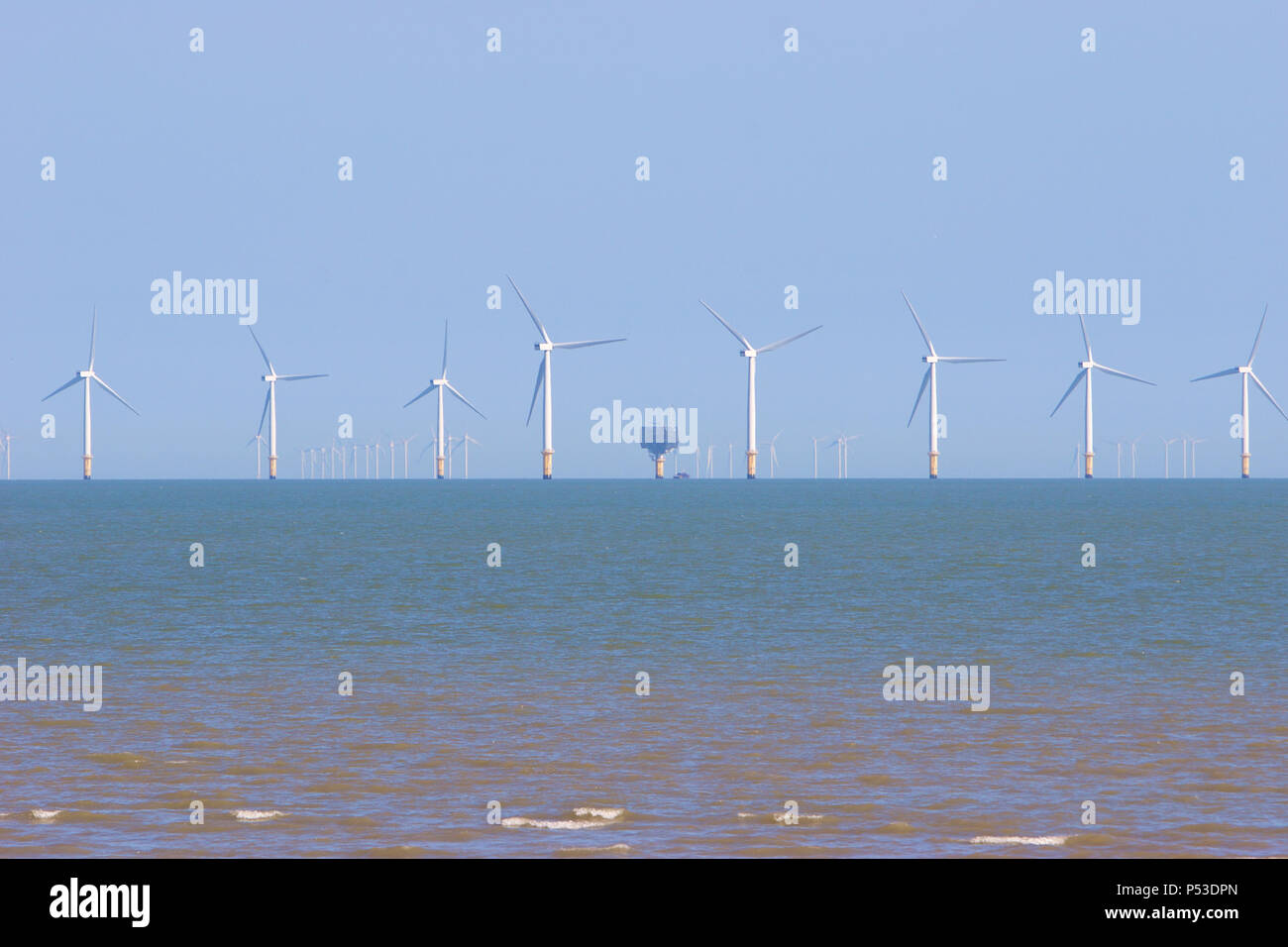 Off shore wind farm at Gun Fleet Sands off Clacton on Sea Essex Stock ...