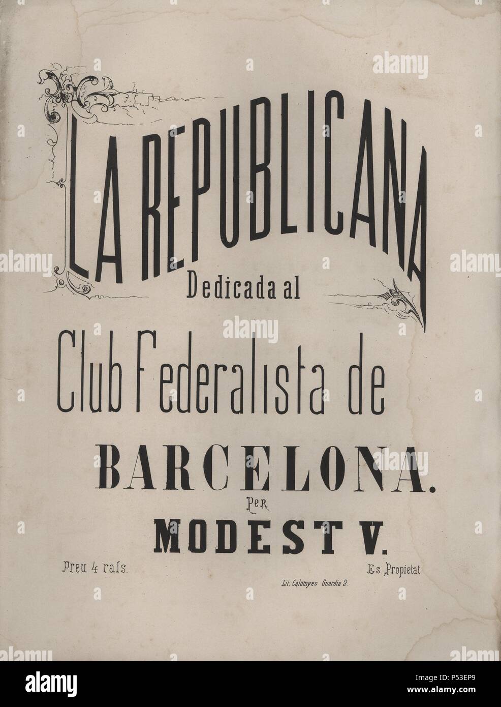 Partitura musical de la marcha LA REPUBLICANA dedicada al Club ...