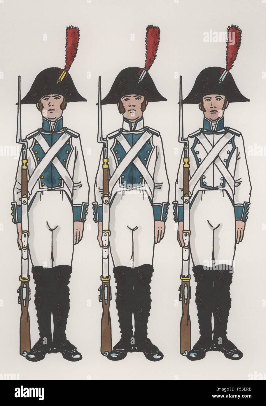 España. Uniformes militares. Siglo XIX. Regimientos infantería de línea ...