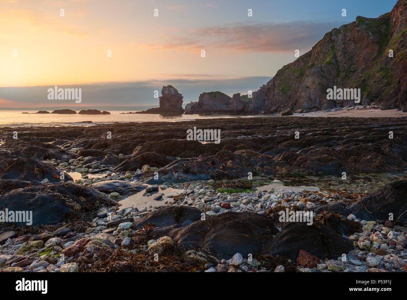 Sunset at Hope Cove, Devon, England Stock Photo - Alamy