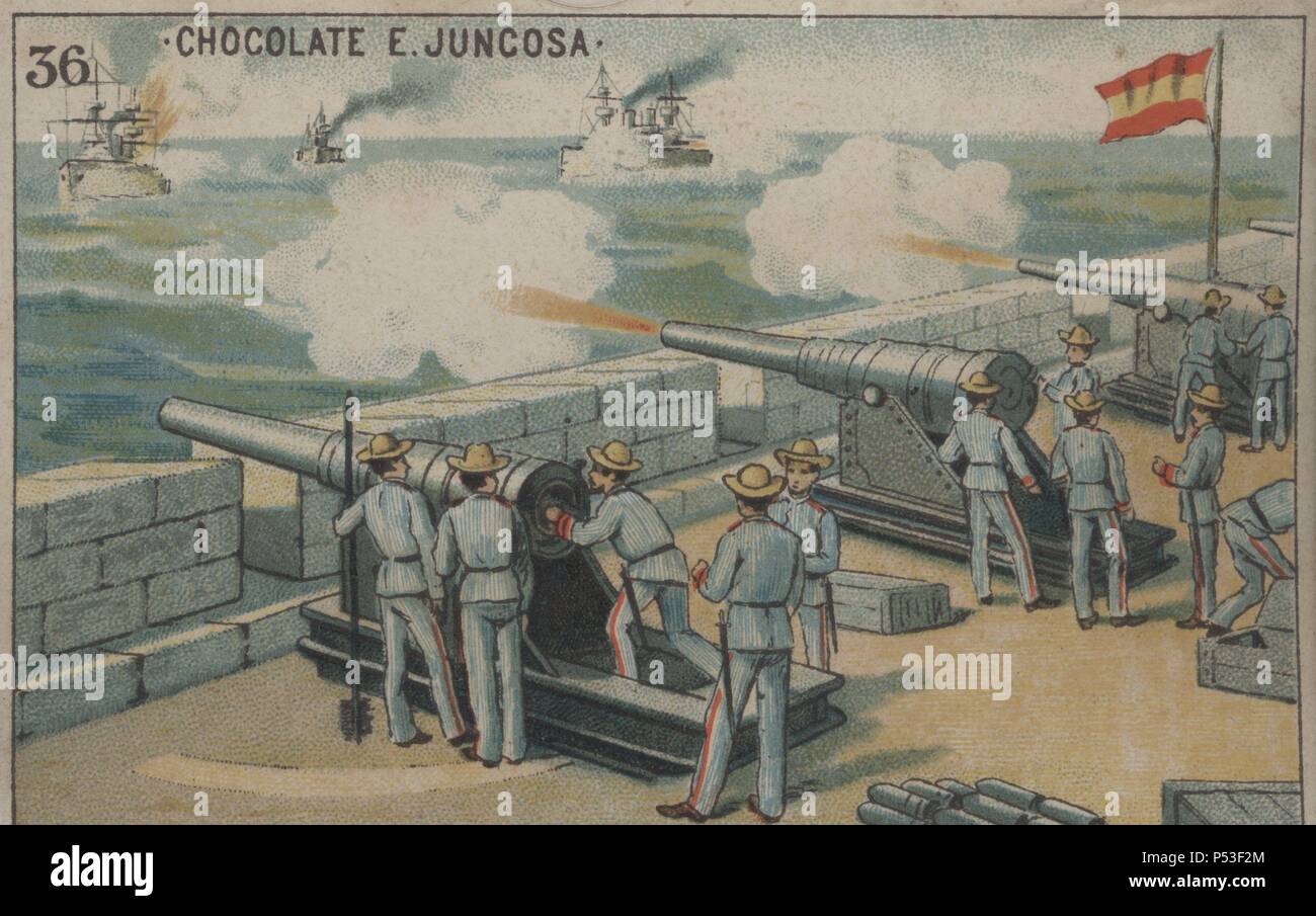 Guerra de Cuba (1896-1898). La batería de Socapa rechazando a los ...