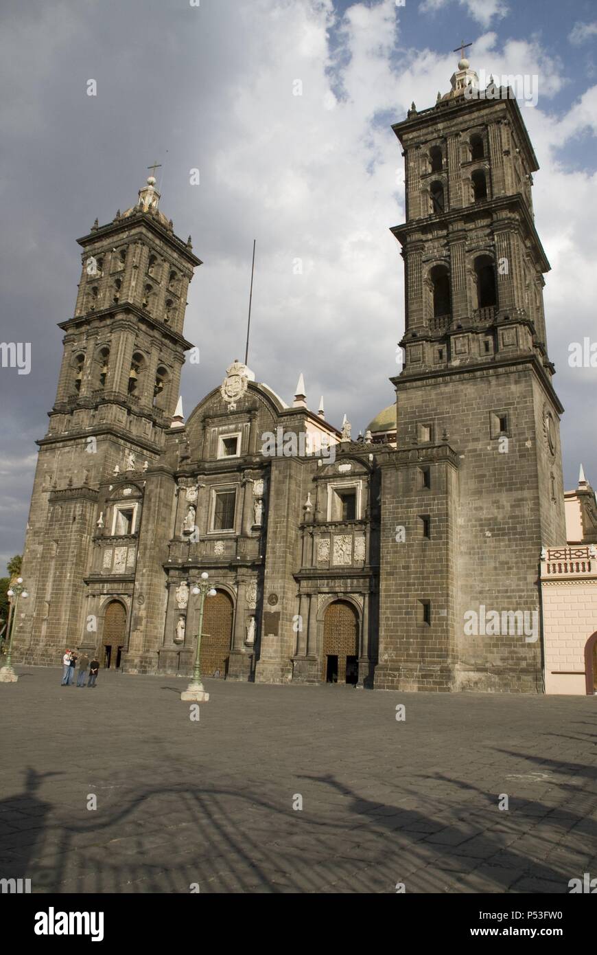 Puebla Cathedral (1575-1690).Main façáde and the Towers. City of Puebla ...